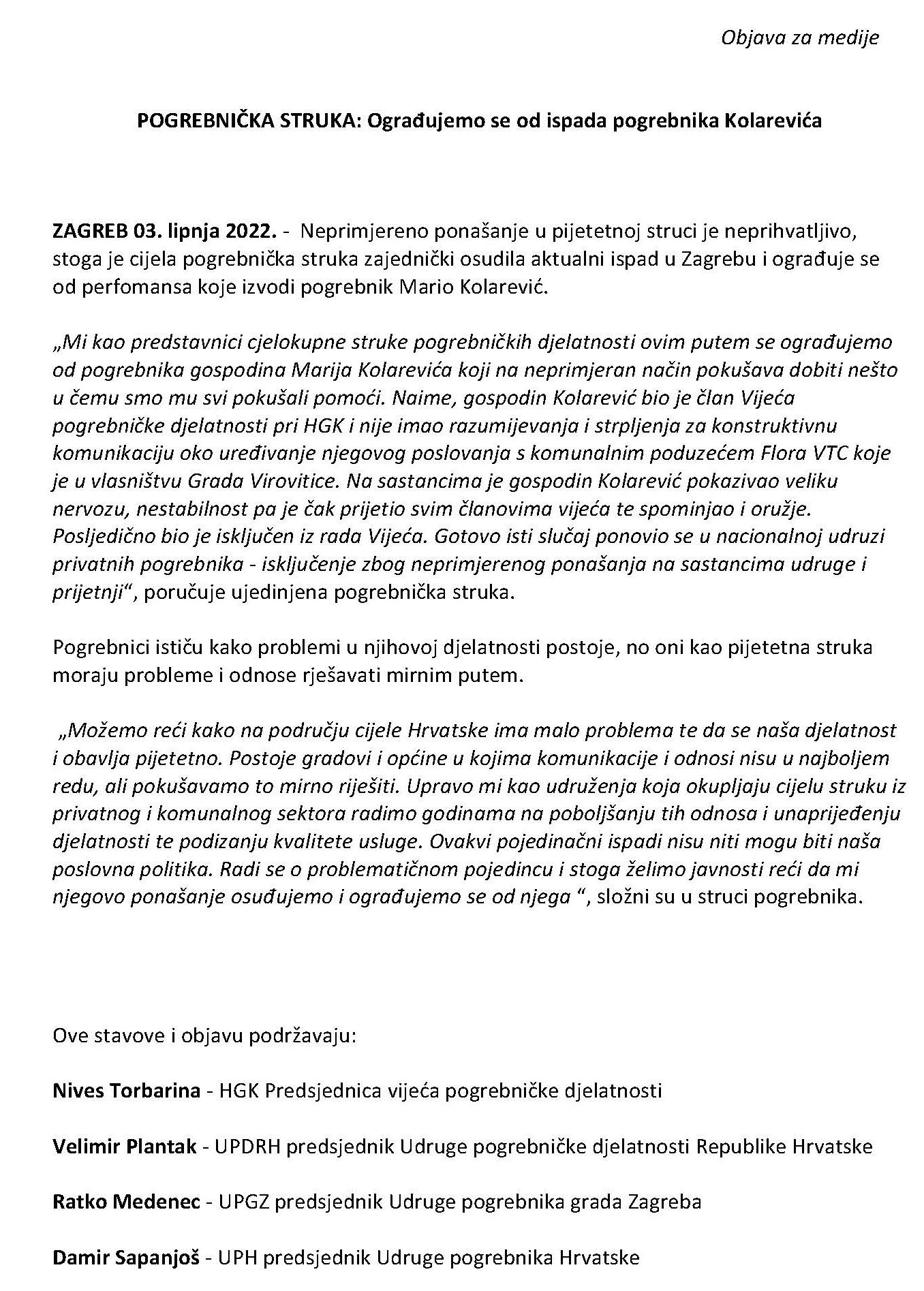 Objava za medije_Pogrebna struka « Flora Vtc